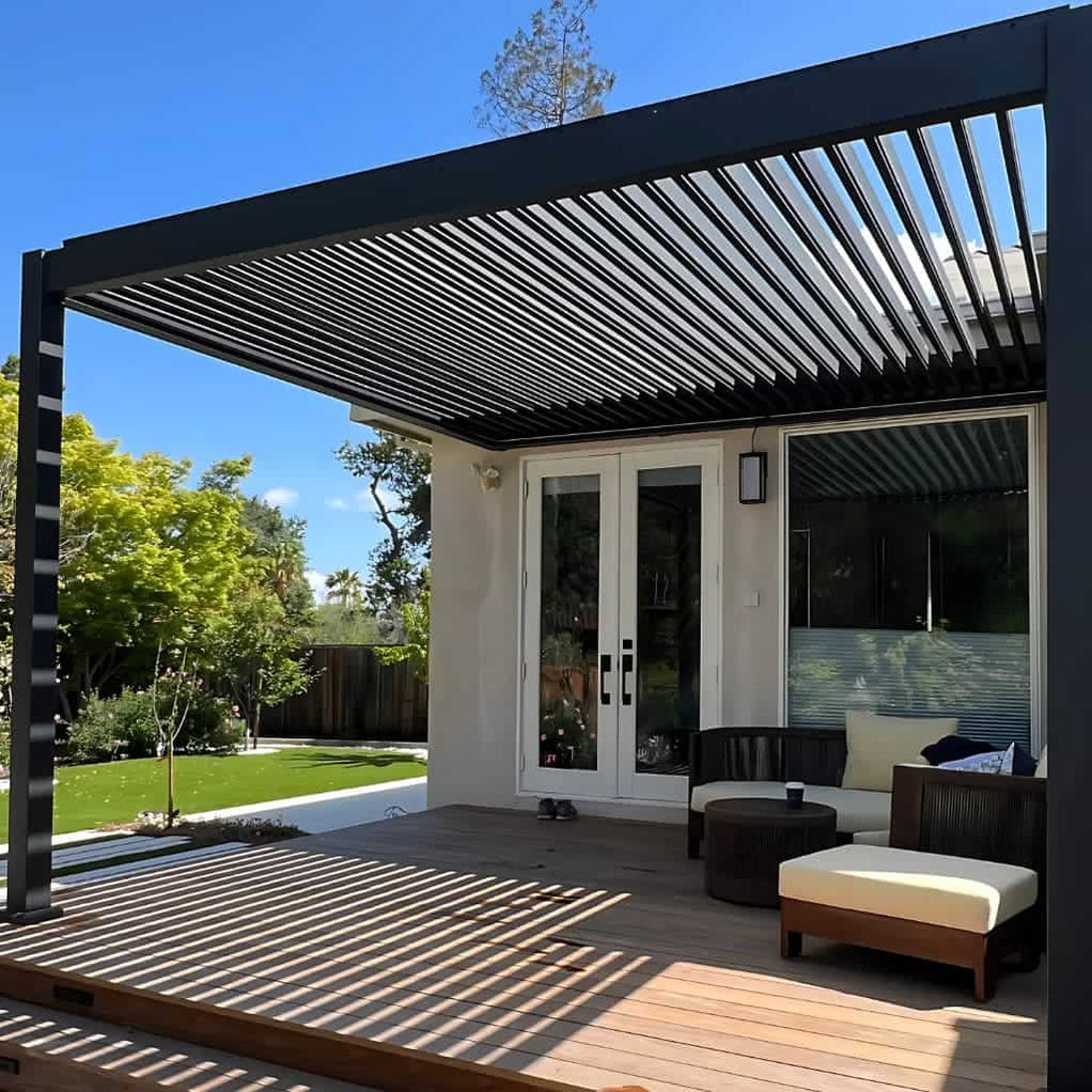 Bon Pergola 13x13 Villa Pergola with Motorized Louver and Edge Lightin