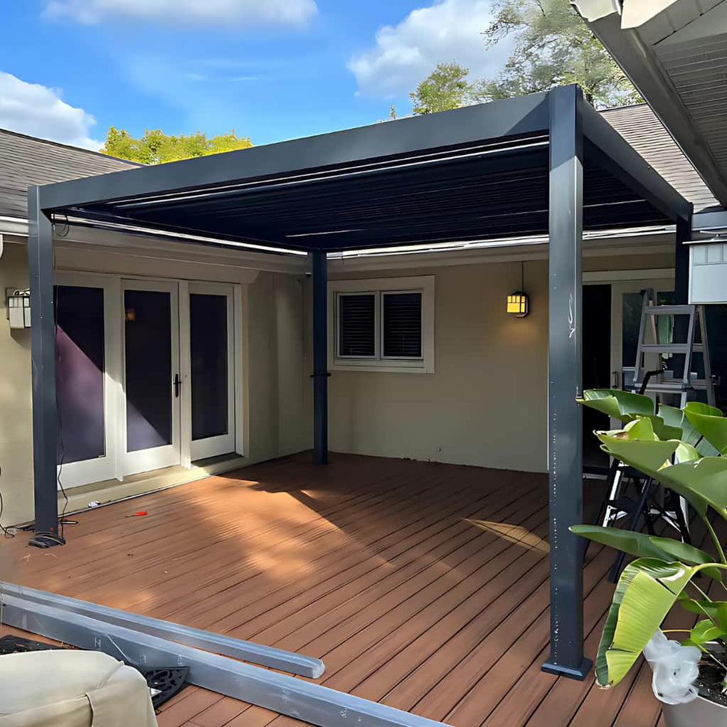 Bon Pergola 13x13 Villa Pergola with Motorized Louver and Edge Lightin