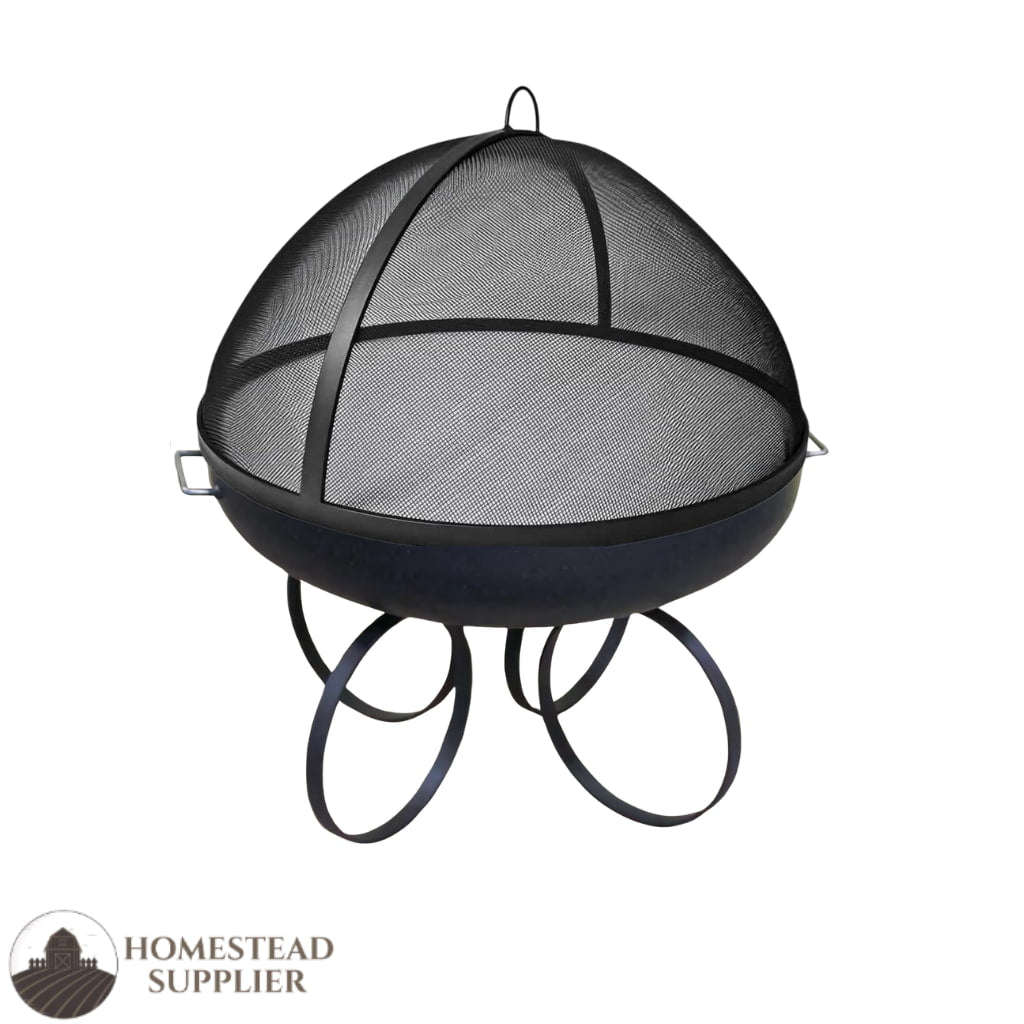 Round Fire Pit Bowl with Ring Base and Grate with Hybrid Steel Dome ...