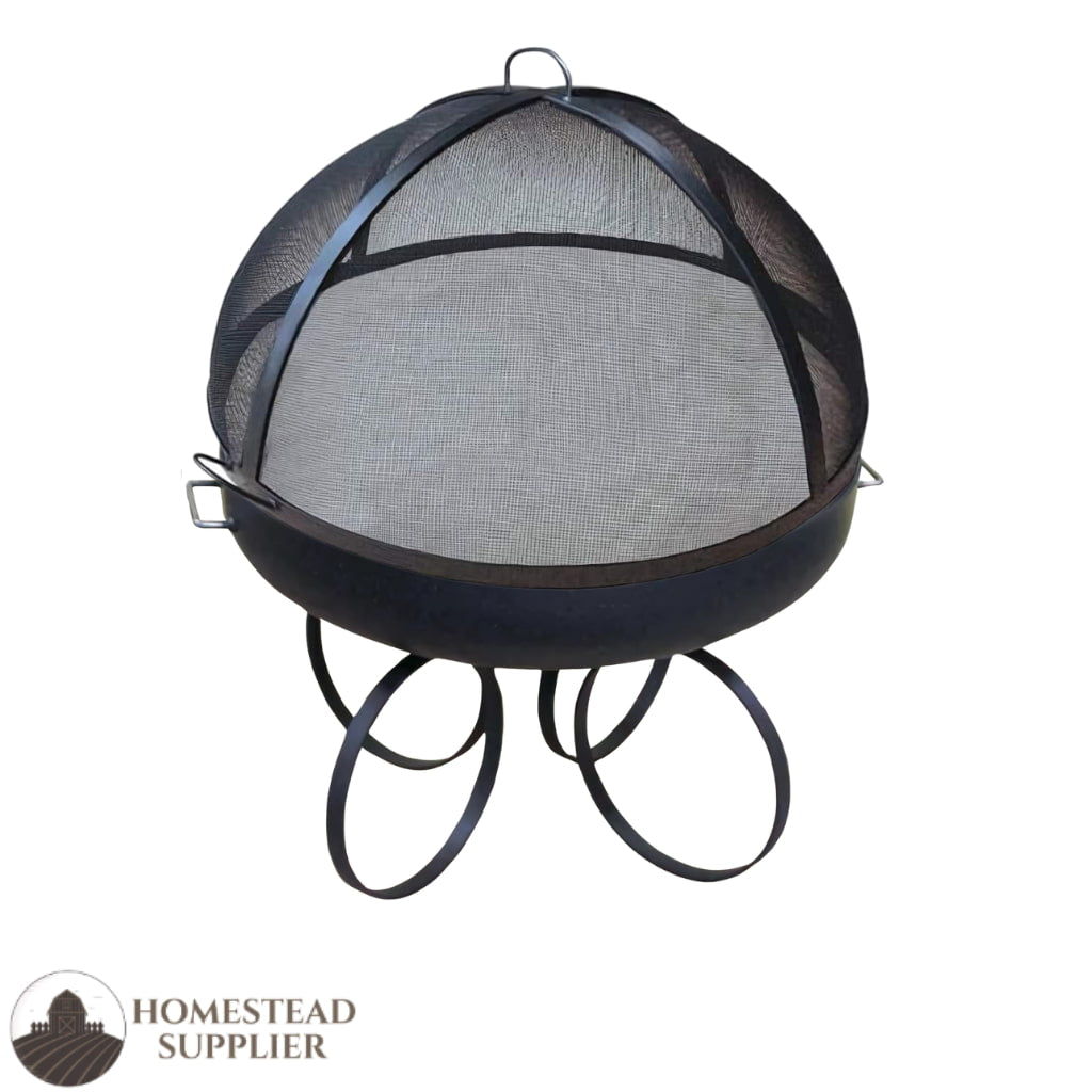 Round Fire Pit Bowl with Ring Base and Grate with Stainless Steel Dome ...