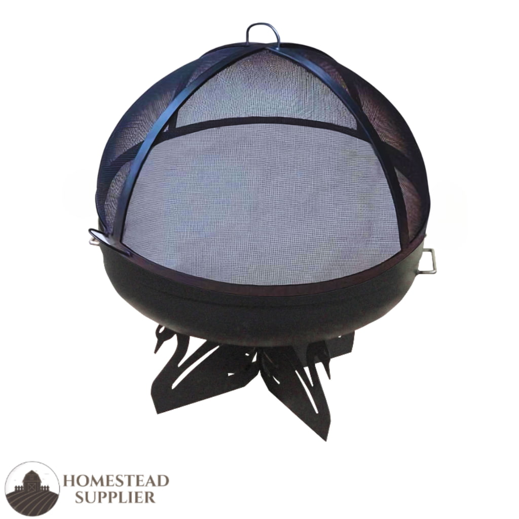 Round Fire Pit Bowl with Black Swan Base and Grate with Carbon Steel ...