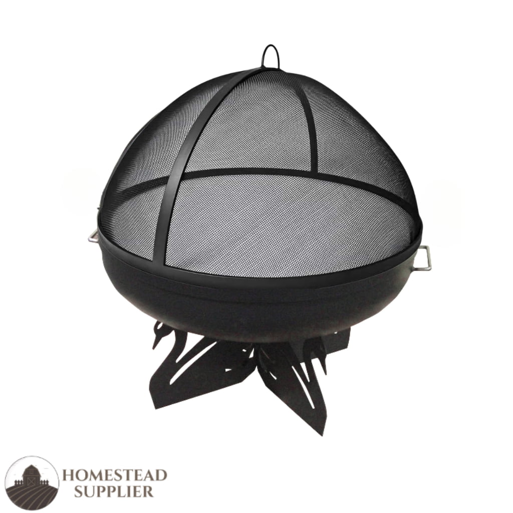 Round Fire Pit Bowl with Black Swan Base and Grate with Hybrid Steel ...