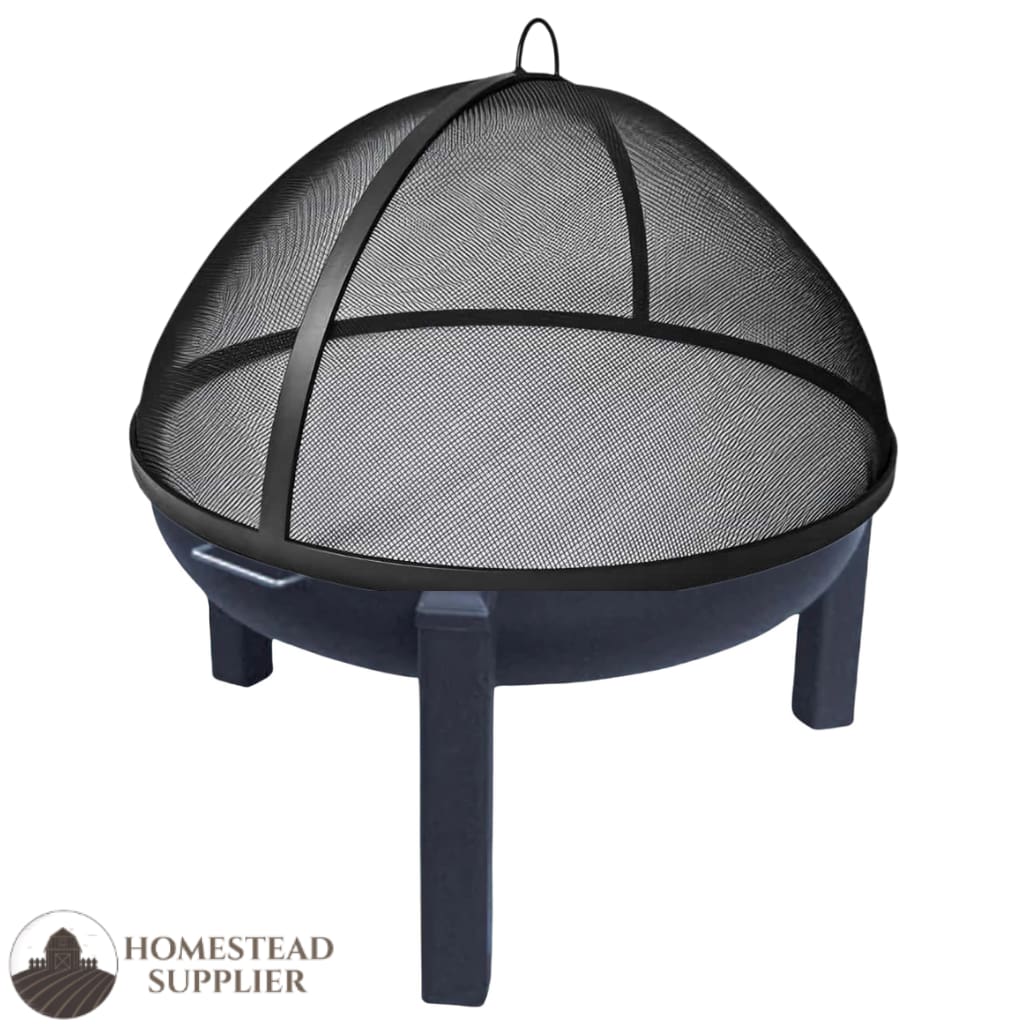 Round Fire Pit Bowl with Tripod Base and Grate with Hybrid Steel Dome ...